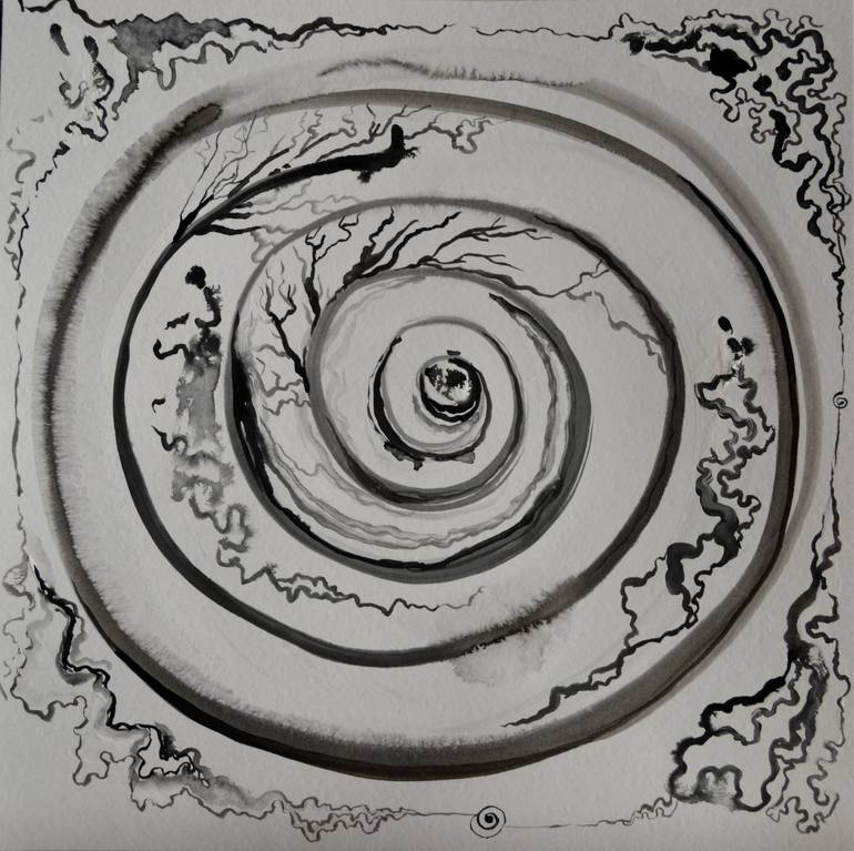 Origin. Paper, whitewash, black ink Drawing by Daria Petrushina ...