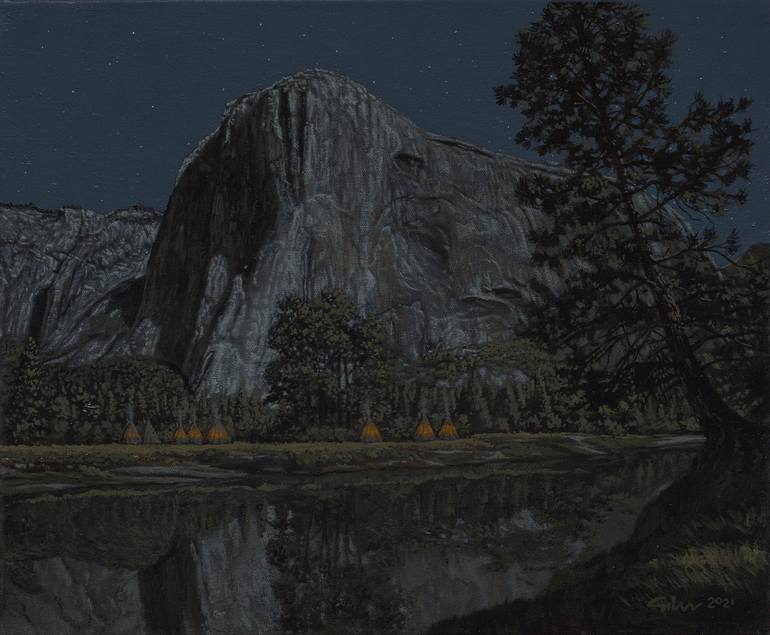 Moonlight on El Capitan Painting by Bradley Giles | Saatchi Art