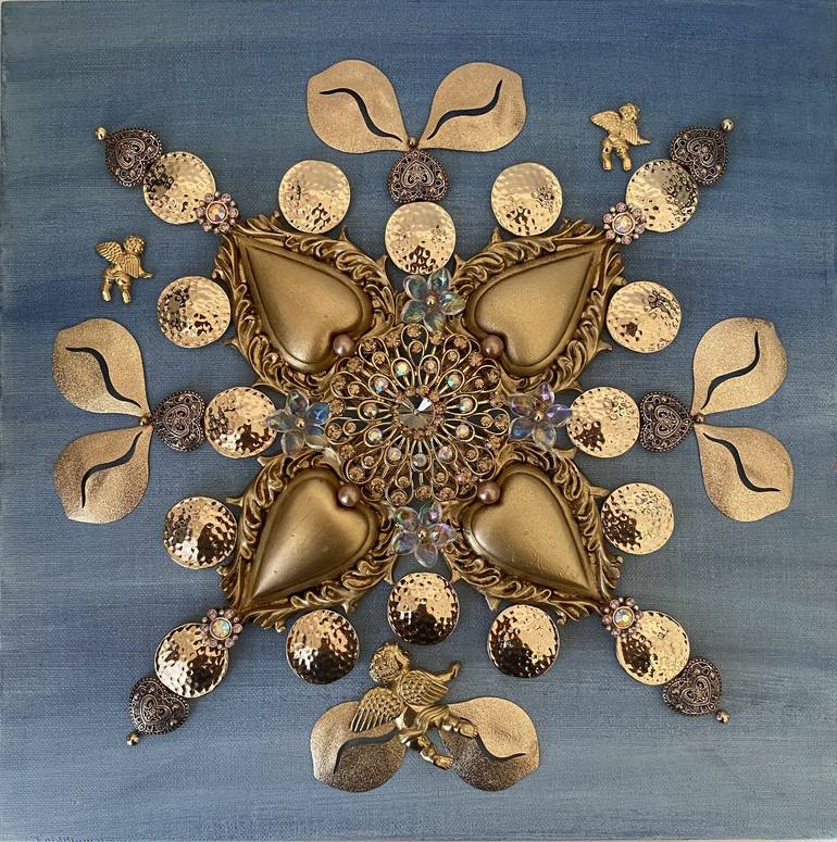 Golden Heart Collage by Alla Shutka | Saatchi Art