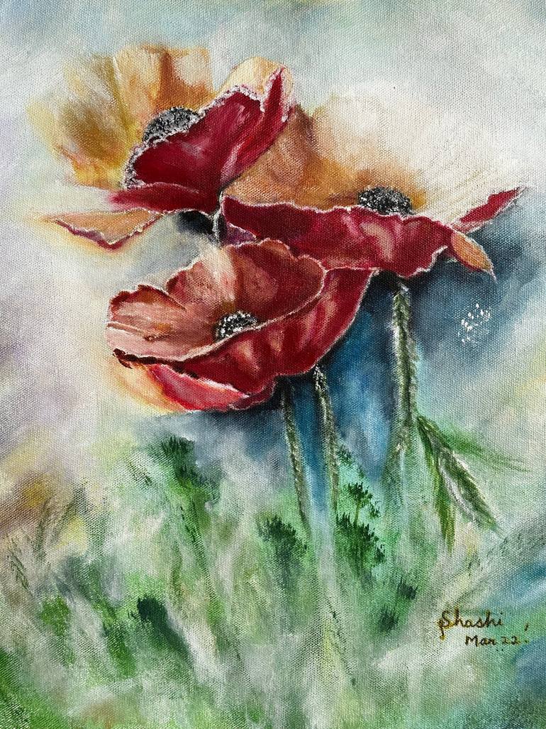 Vivid Poppies Painting by Shashi Guleria | Saatchi Art
