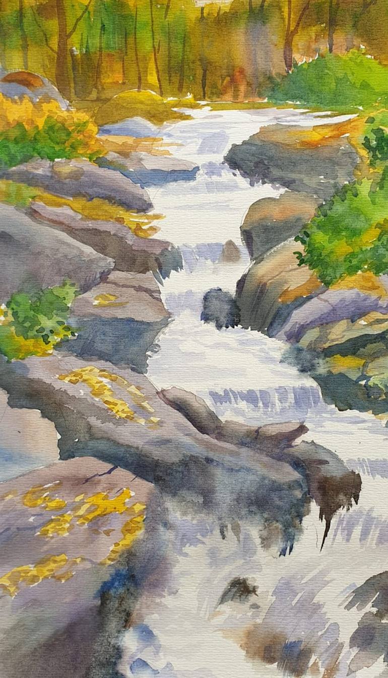 Wistful Waterfall Painting by SAMEER EP | Saatchi Art