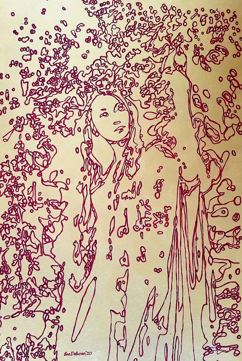 Line Art, Innocence, Under the magnolia Three Painting by Ece Dalkiran ...