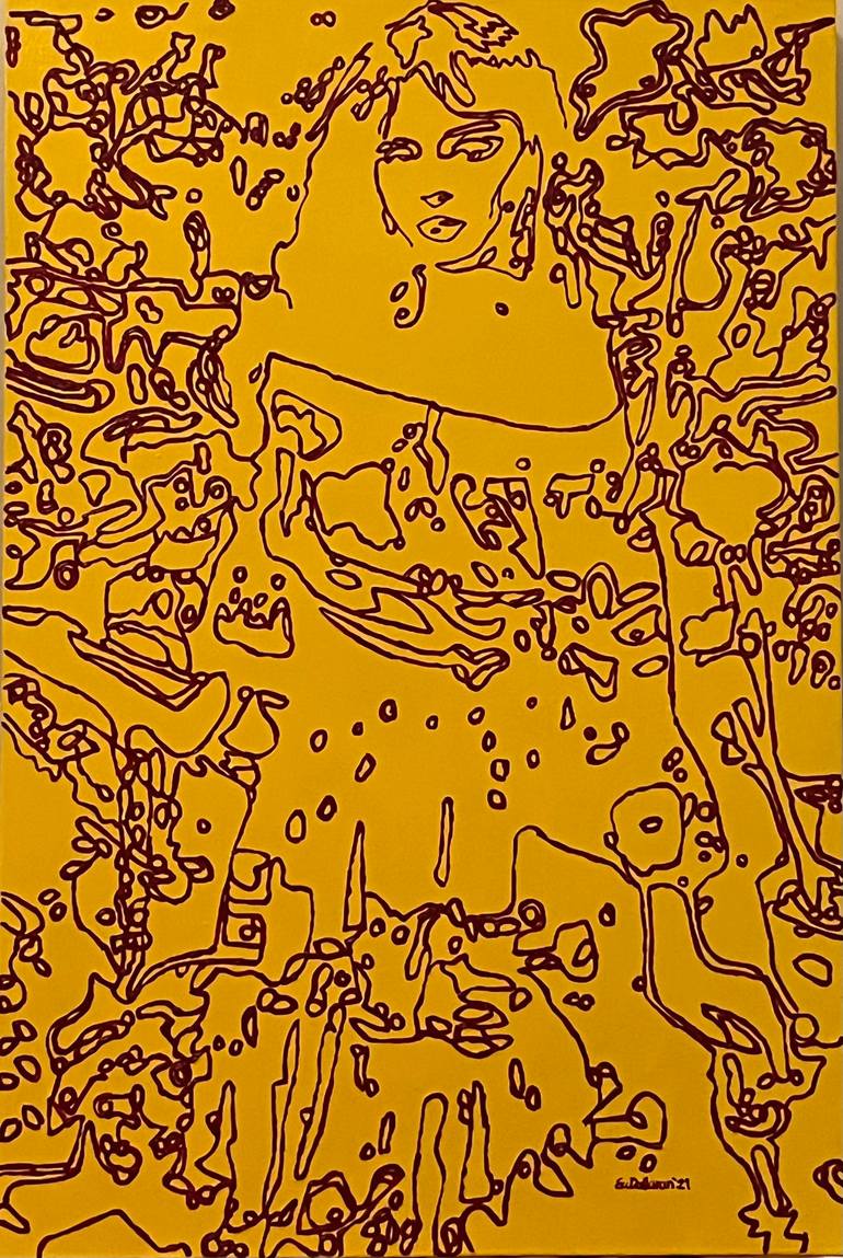 Line Art, Innocence Series, Lady in red Dress Painting by Ece Dalkiran ...