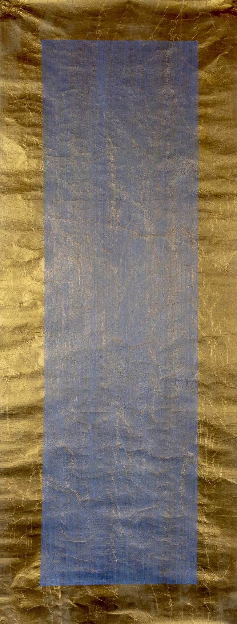 G200G-01 Large Intense Blue Rectangle on Gold Background Painting by ...