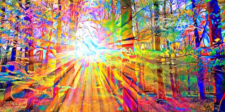 COLORFUL SUN RAYS IN THE FOREST 5 Painting by Nik Tod | Saatchi Art