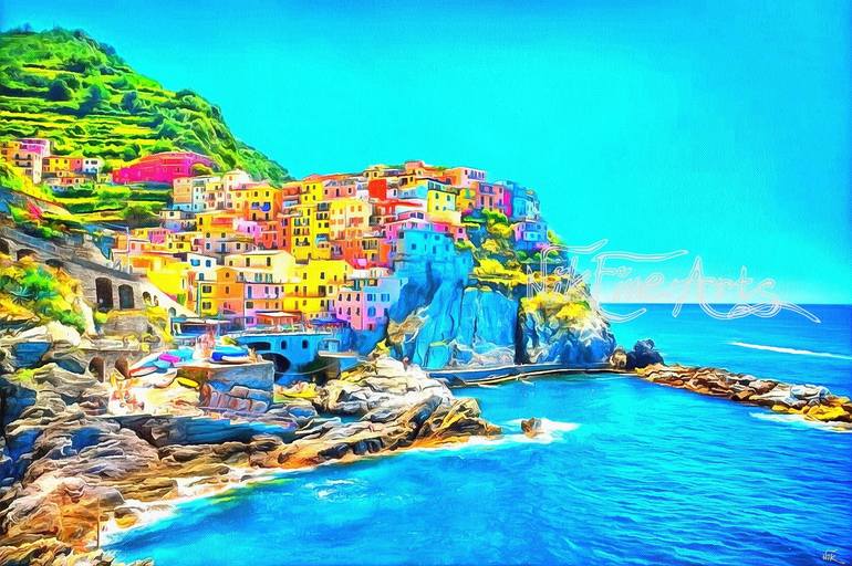 COLORFUL CINQUE TERRE MANAROLA - 3 Painting by Nik Tod | Saatchi Art