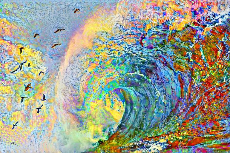 NIK TOD PAINTING - WAVE WITH BIRDS Painting by Nik Tod | Saatchi Art