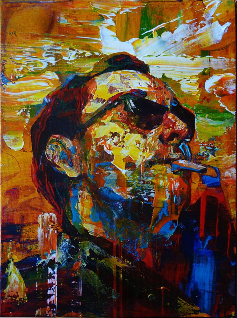 Portrait of Jean-luc Godard.SOLD Painting by Rémi Jouandet | Saatchi Art