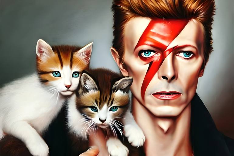 David Bowie and kittens Painting by Star Dreamer | Saatchi Art