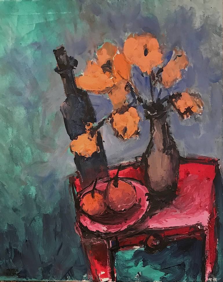 Still Life on Red Table Painting by Mutlu Ertac | Saatchi Art