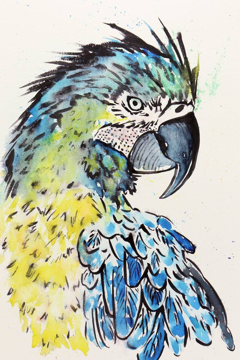 The blue yellow macaw parrot Painting by Natalie Bruns | Saatchi Art