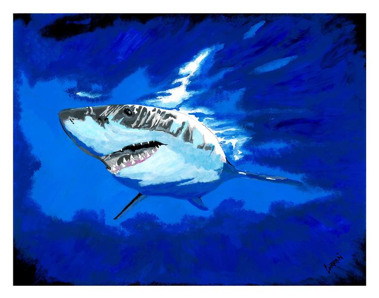 Great white Shark Painting by Kris Curran | Saatchi Art