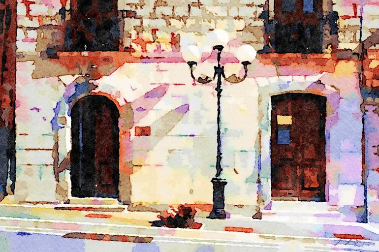 Borrello: street lamp with doors Painting by Giuseppe Cocco | Saatchi Art