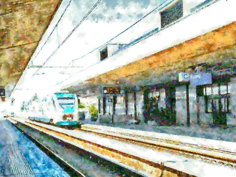 Train at the Pescara station Painting by Giuseppe Cocco | Saatchi Art