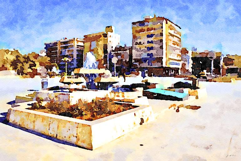Square of Aleppo with fountain and Tourism hotel Painting by Giuseppe ...
