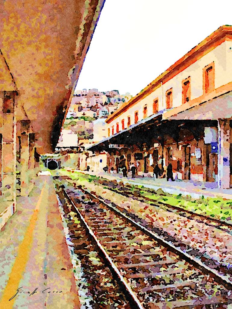 Railway station of Catanzaro Painting by Giuseppe Cocco | Saatchi Art