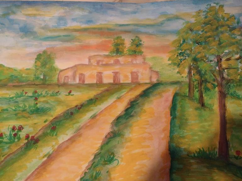 Painted in watercolor farmhouse in the countryside certified work ...