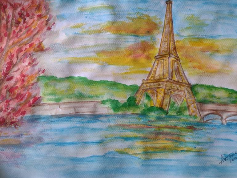 Watercolor painting - Tour Eiffel Paris. Work with authentic Painting ...