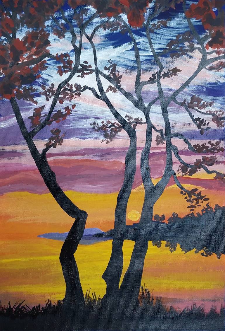 Sunset Reflection Painting by Daria Stepanova | Saatchi Art