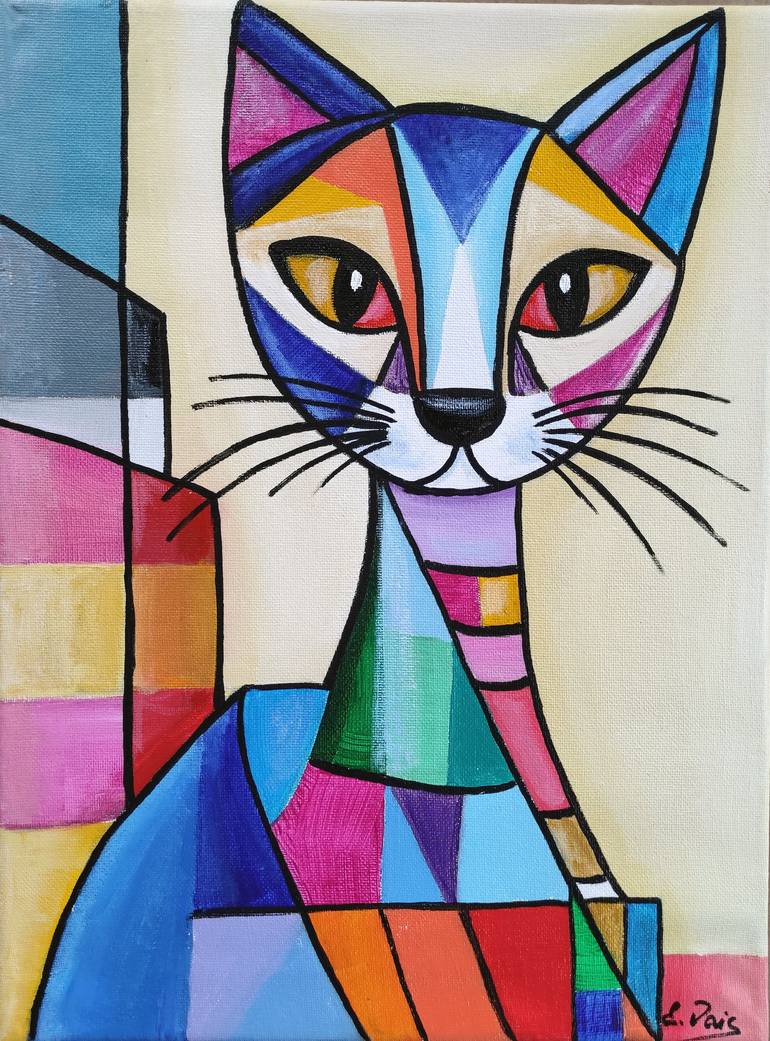 Patchwork Purr Painting by Elena Vaisman | Saatchi Art