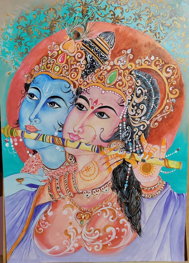 Radha Krishna Artwork Painting by Raju Ganta | Saatchi Art