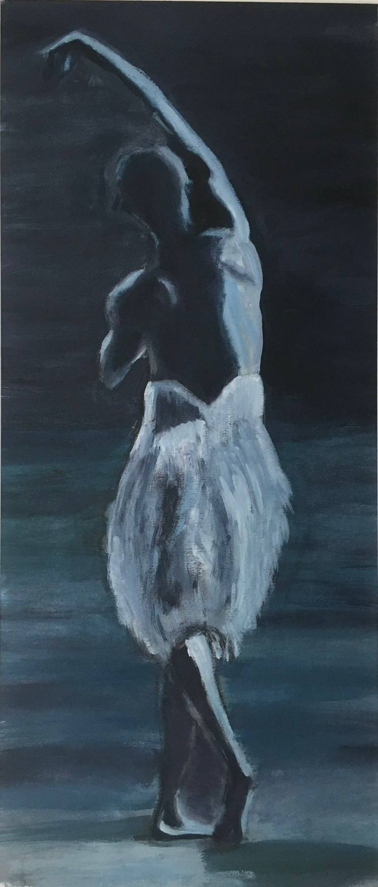 Moonlight swan Painting by stephanie brunton | Saatchi Art
