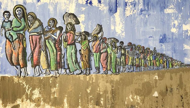 Rohingya refugees in Myanmar Painting by René Portenier | Saatchi Art