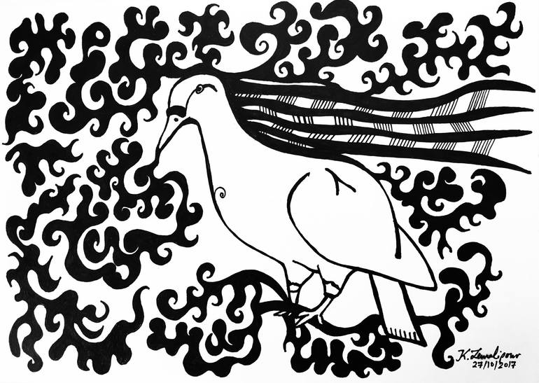 Pigeon and dynamic flow Drawing by Constantinos Zeinalipour | Saatchi Art