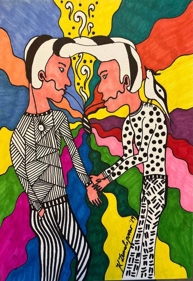 Two brothers talking Drawing by Constantinos Zeinalipour | Saatchi Art