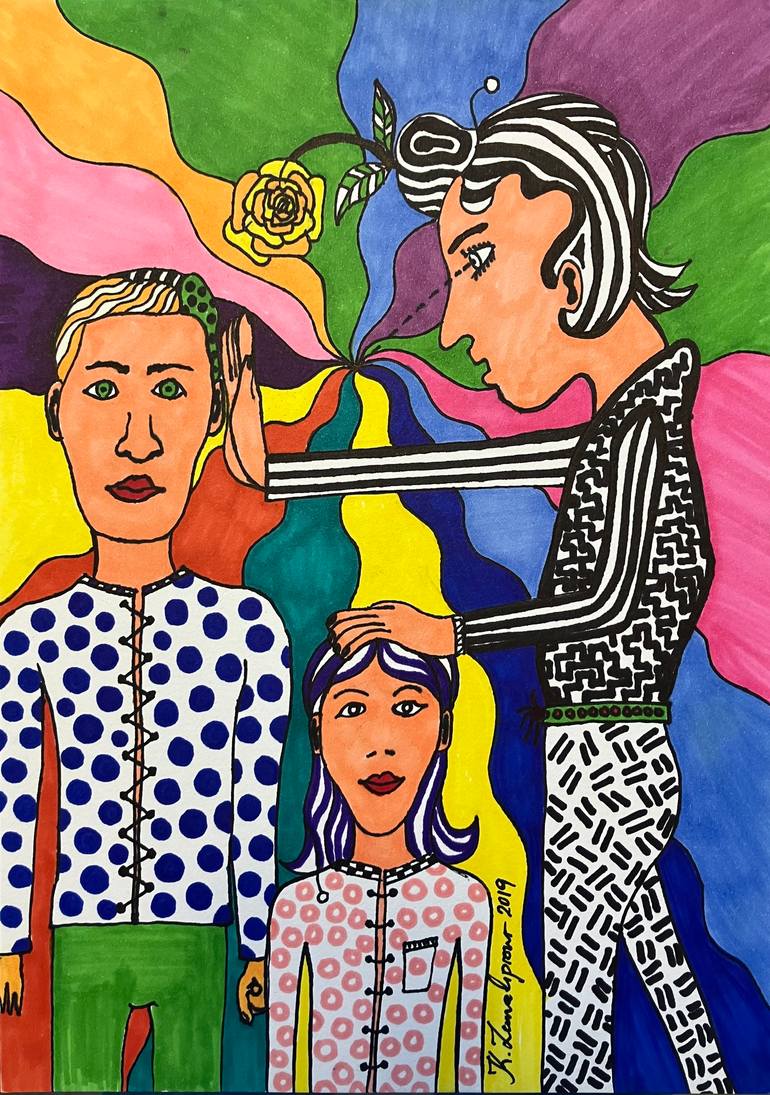 Father and children Drawing by Constantinos Zeinalipour | Saatchi Art