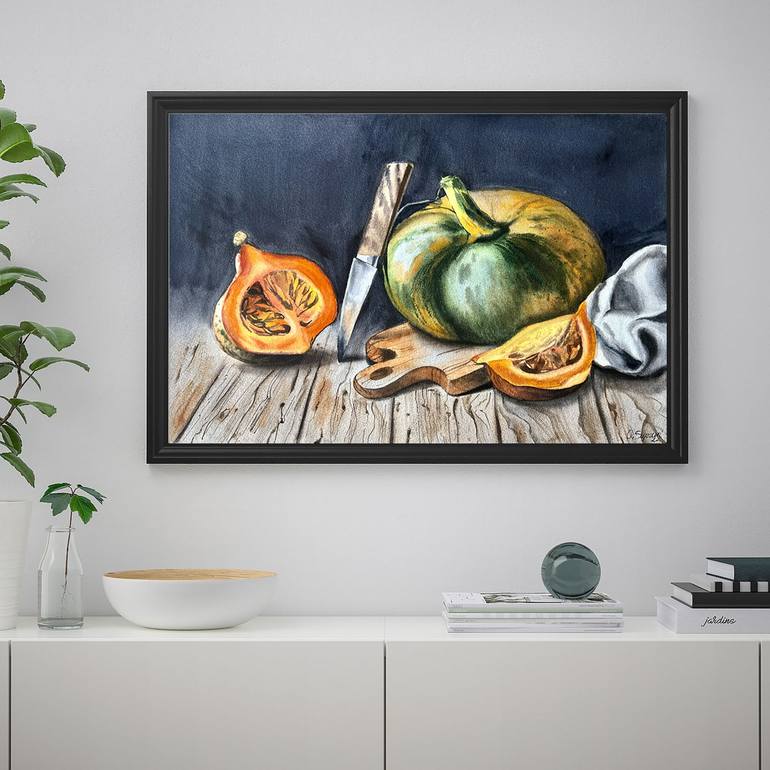 Colors of November. Watercolor Pumpkin still life Drawing by Oksana ...