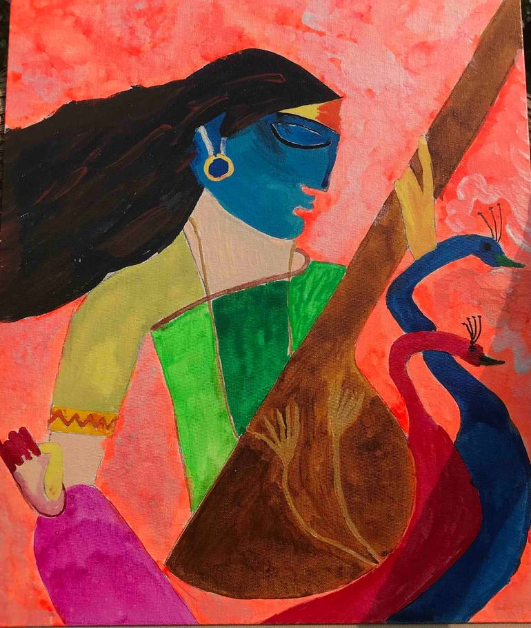 Saraswati Mata Modern Painting Painting by Akshay Sachdeva | Saatchi Art