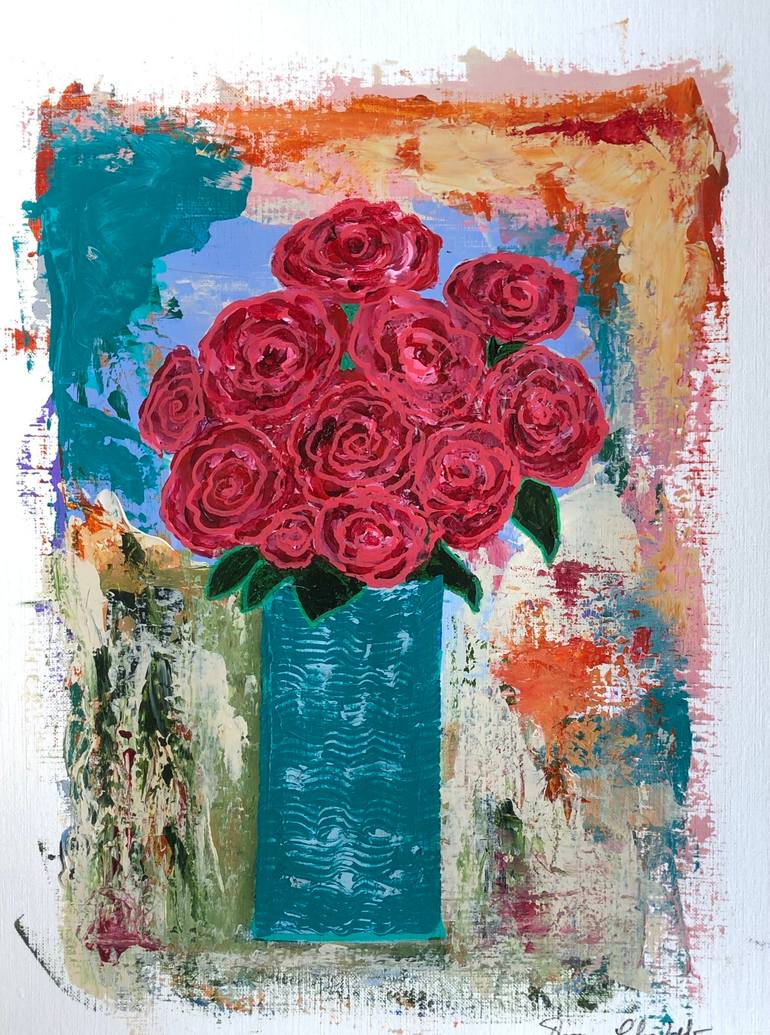 The Red Roses Painting by Roya Chadab | Saatchi Art