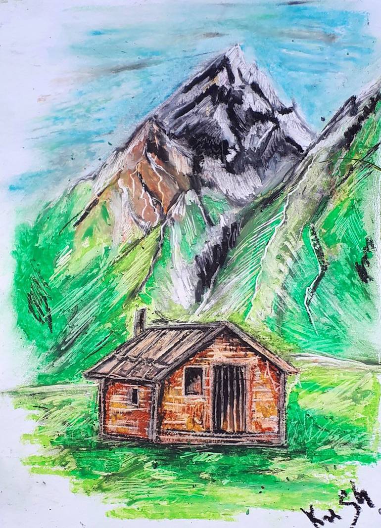 A house in the mountains Drawing by Viktoriia Kush | Saatchi Art