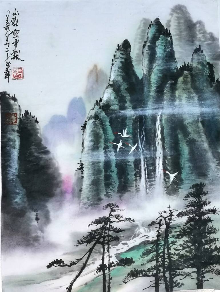 Mountain in a Sea of Clouds Painting by Chi Lun Amen Cheung | Saatchi Art