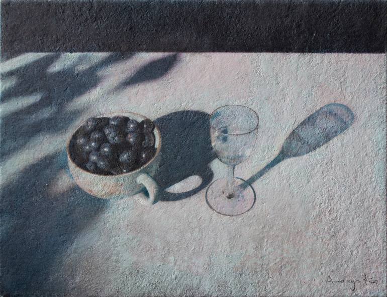The Empty Glass And Blueberries Painting by Andrejs Ko | Saatchi Art