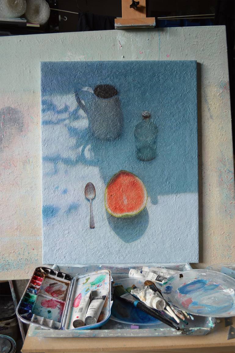 Still Life with a Watermelon. Painting by Andrejs Ko | Saatchi Art