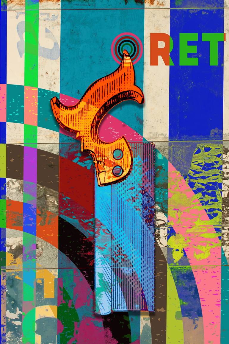 Tenon Saw - Orange and sky blue Digital by Stuart Hicking | Saatchi Art