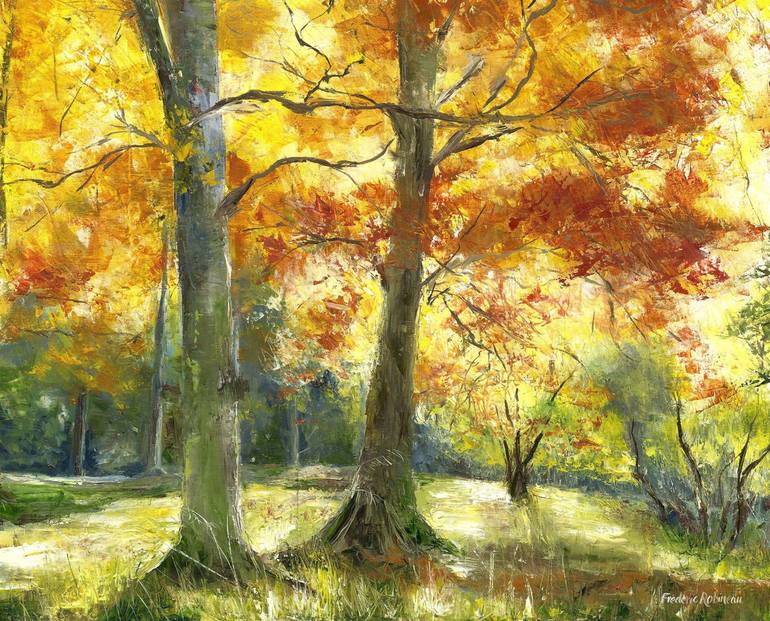 Golden beech trees Painting by Frederic Robineau | Saatchi Art