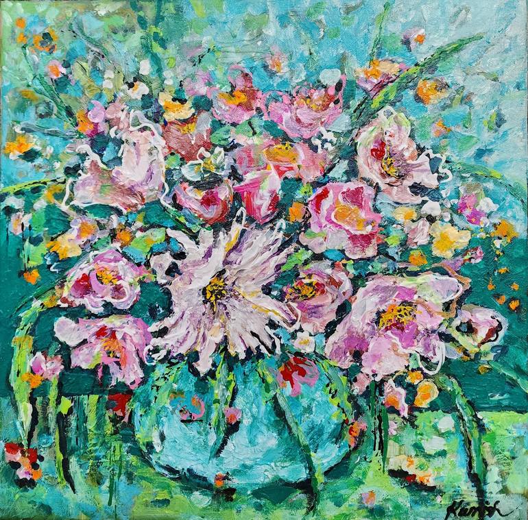 My Bouquet in Pink Painting by Karnish Art | Saatchi Art United Arab ...
