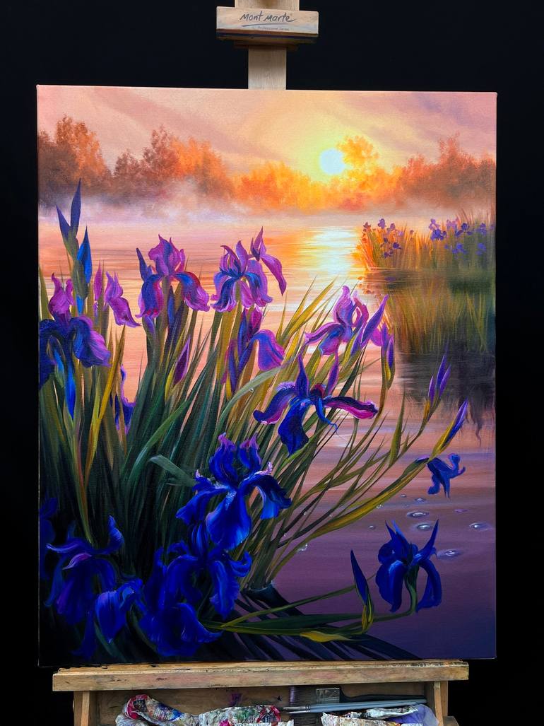 Irises in the fog, 2023 Painting by Olga Bazanova | Saatchi Art