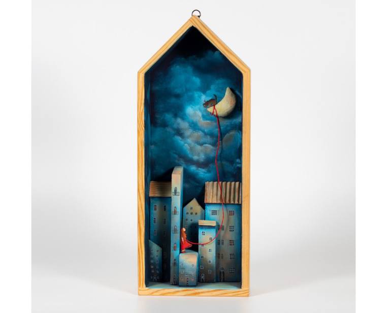 3D Shadow Box Wall Art Painting Decor «Red thread knit» Mixed Media by ...