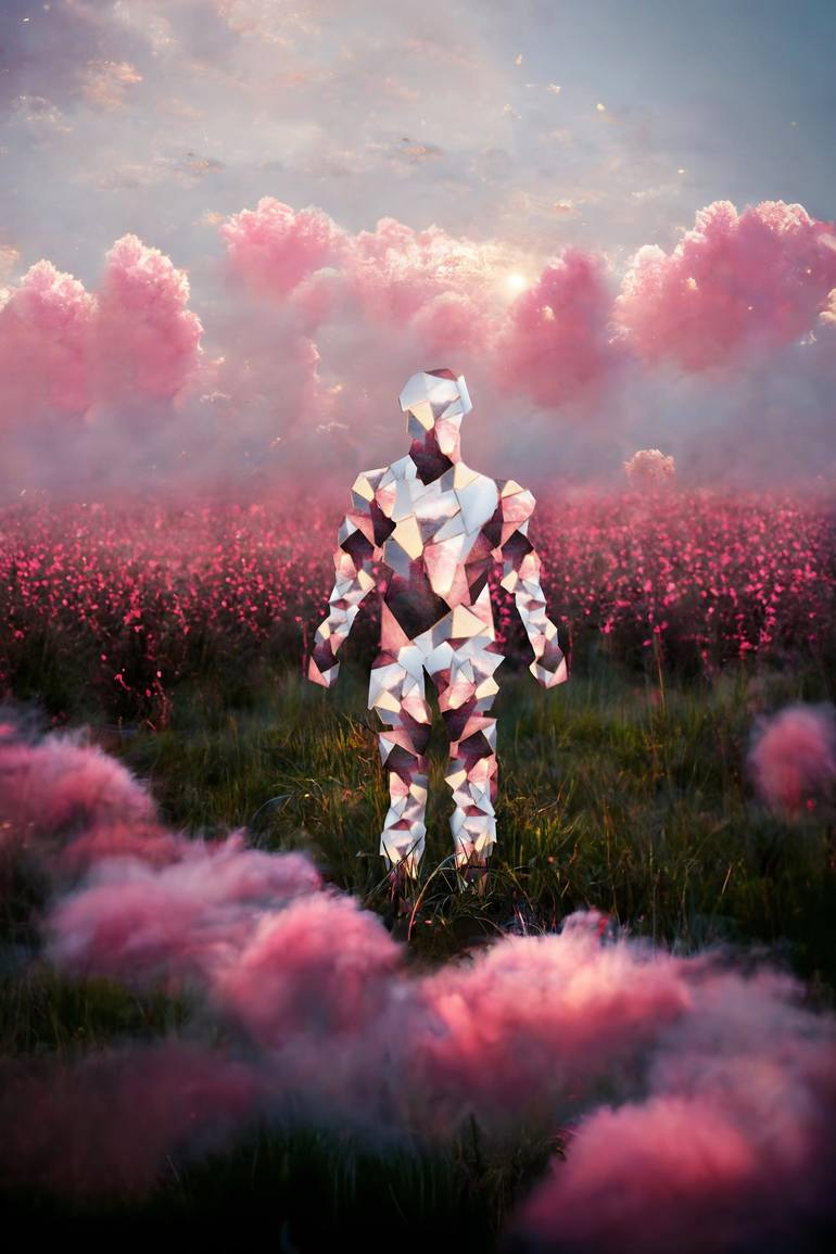 Man in a field of pink flowers 40x60 Mixed Media by Kristika Moon ...
