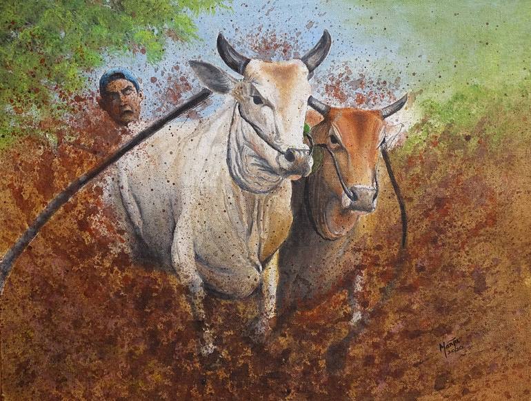 The Bullock Race Painting by Manju S | Saatchi Art