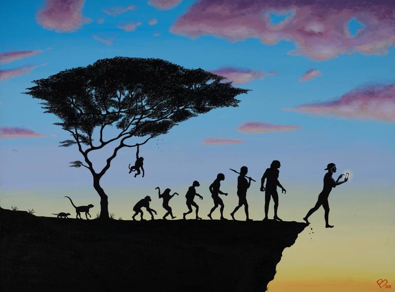 Evolution of the millenial. Painting by Paul Burrows | Saatchi Art