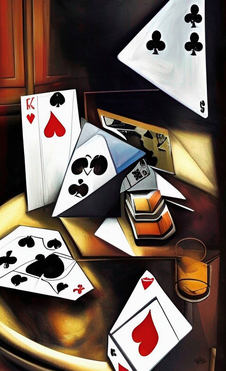 Still Life: Cards and Whiskey Painting by Anna Alekberova | Saatchi Art