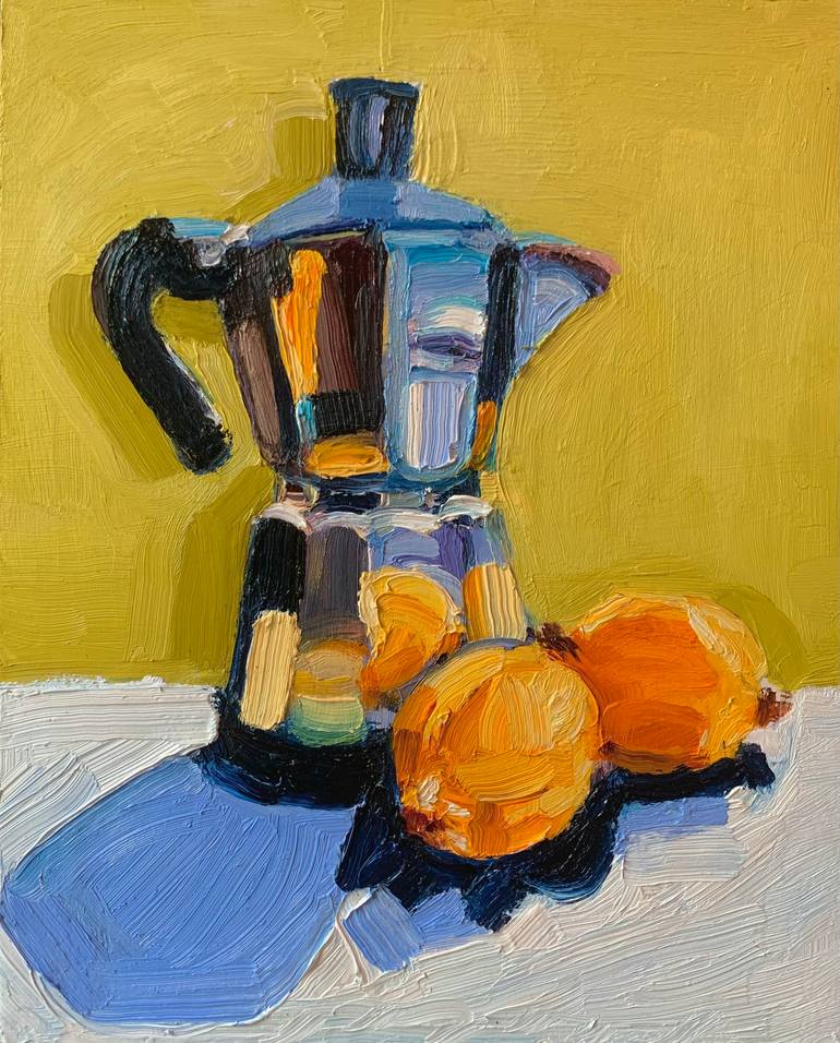 Coffee pot and lemons Painting by Anthony Lewis Dowell | Saatchi Art