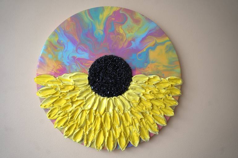 Sunflower - acrylic painting, textured paste, epoxy resin Painting by ...