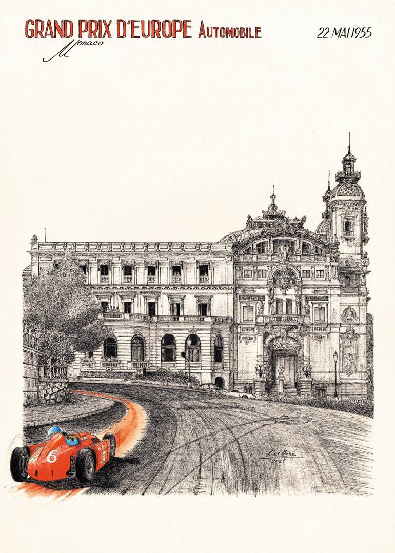 1955 F1 Monaco GP – Alberto Ascari Lancia Ferrari D50 Painting by Alex ...