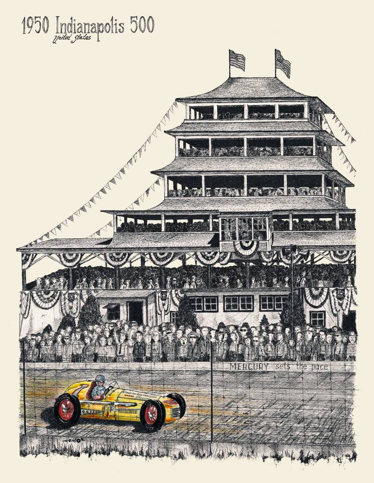 1950 Indianapolis 500 - Pagoda - Johnnie Parsons Indycar Painting by ...